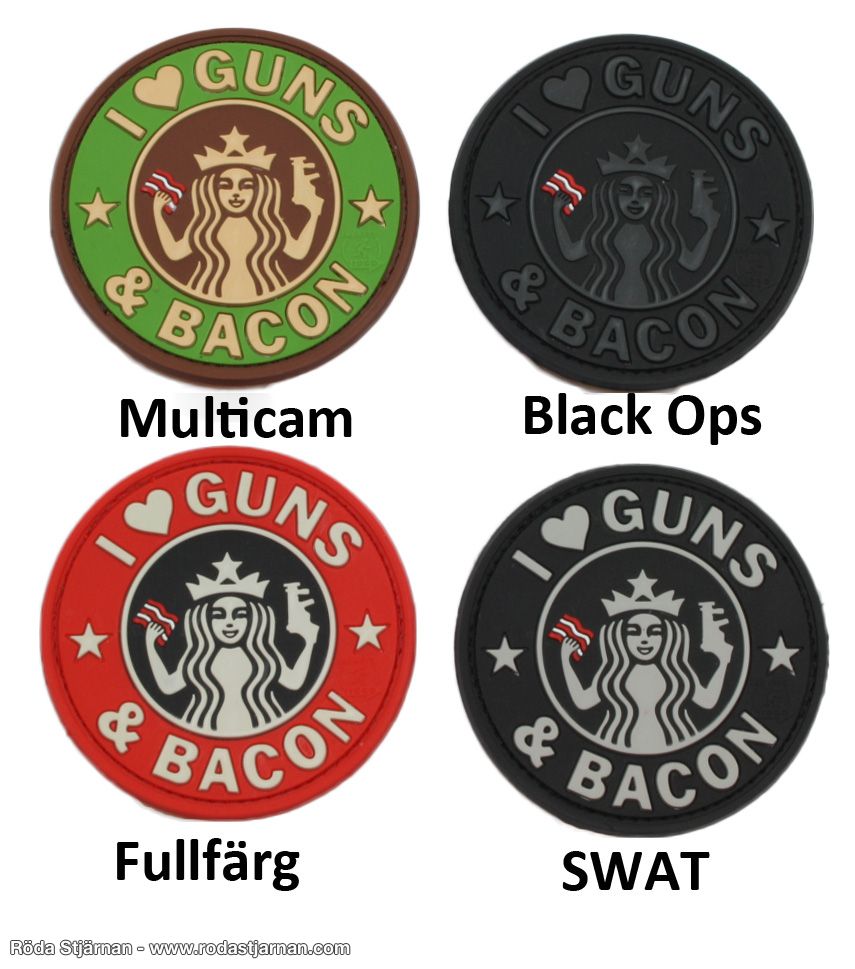 Köp I ♥ Guns & Bacon PVC patch