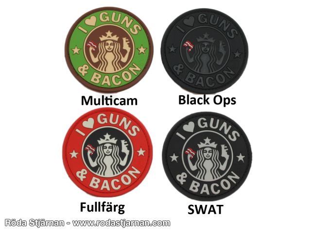 Köp I ♥ Guns & Bacon PVC patch